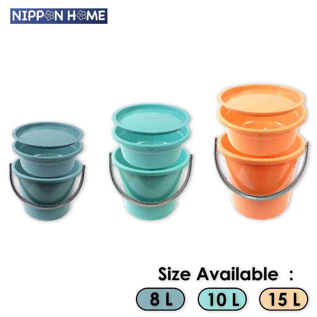 [Household] Water Pail Bucket Set With Handle & Cover 8L 10L 15L ...