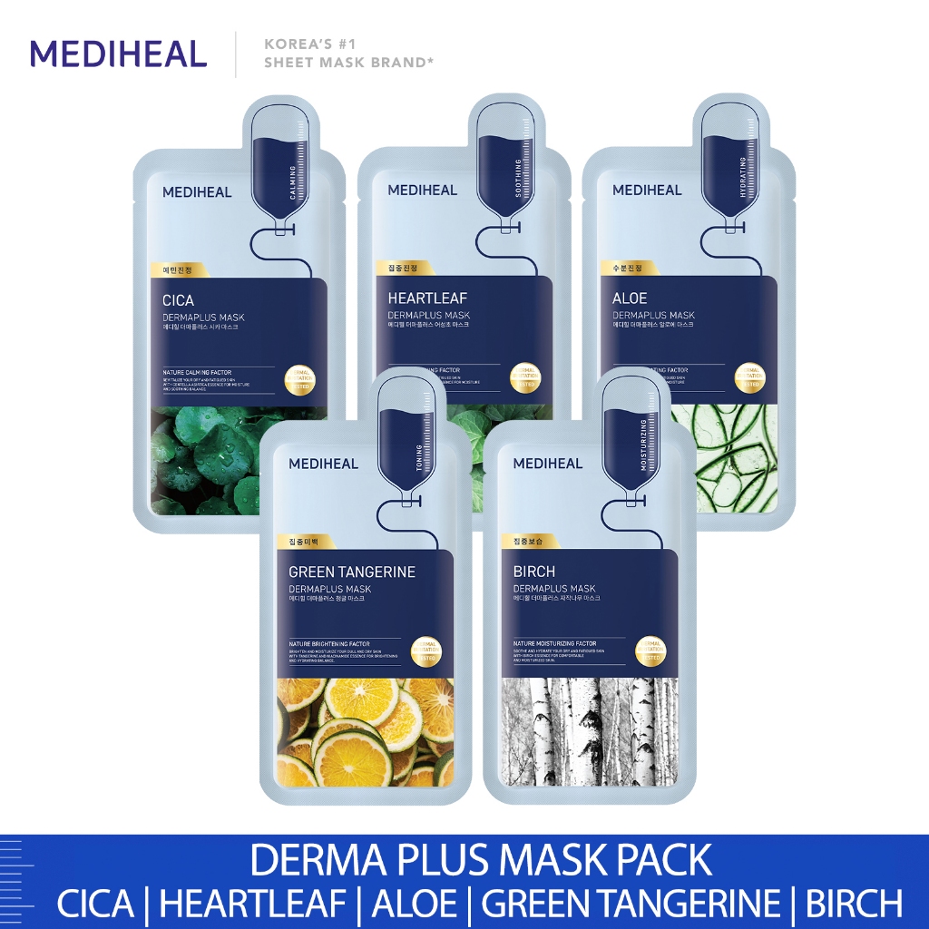 Mediheal DermaPlus Mask BOX, 10 sheets [Cica | Heartleaf | Aloe | Green ...