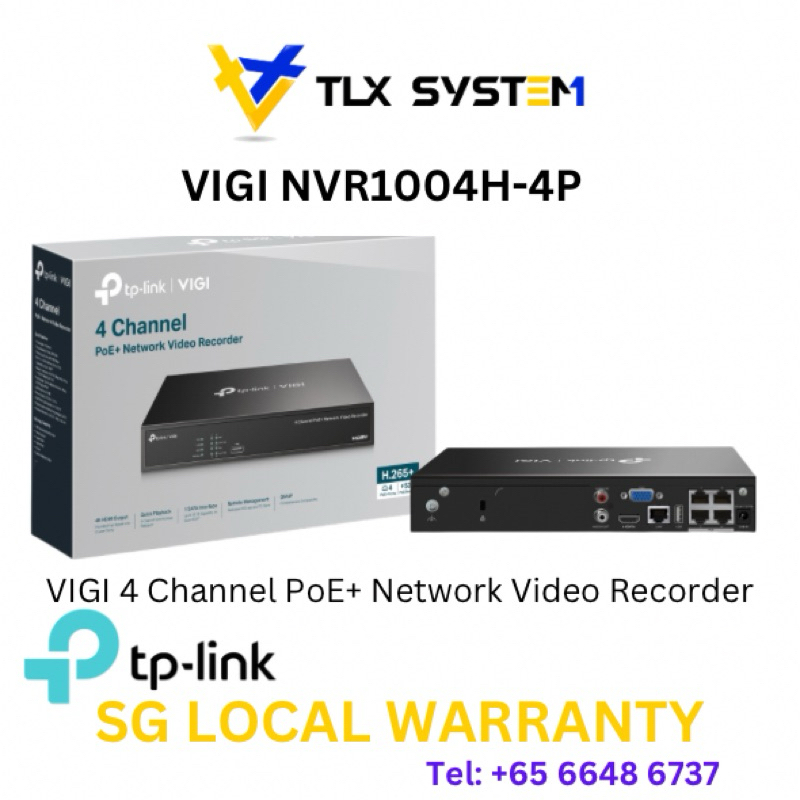 TP-Link VIGI NVR1004H-4P 4 Channel PoE+ Network Video Recorder NVR 1U CCTV 4K HDMI Output Remote ...