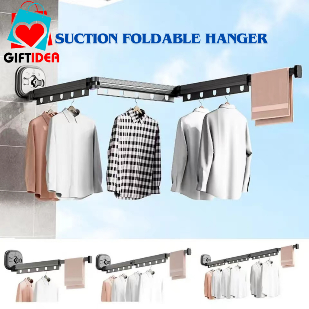 Giftidea Suction Wall Mount Clothes Drying Rack Folding Retractable ...