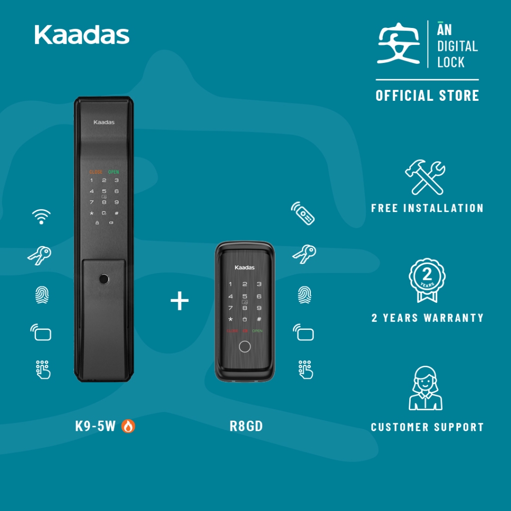 Kaadas K9-5W Door Lock + Kaadas R8GD Gate Lock | AN Digital Lock | Shopee Singapore