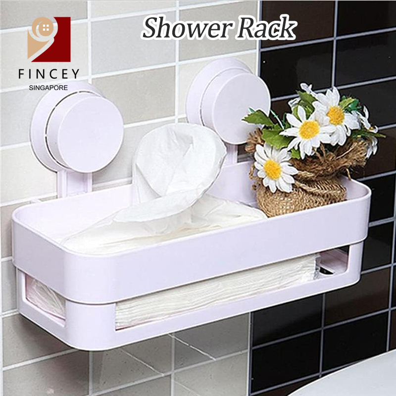 【SG】Bathroom Suction Shelf Rack Cup Wall Rack Suckers Plastic Shower No ...