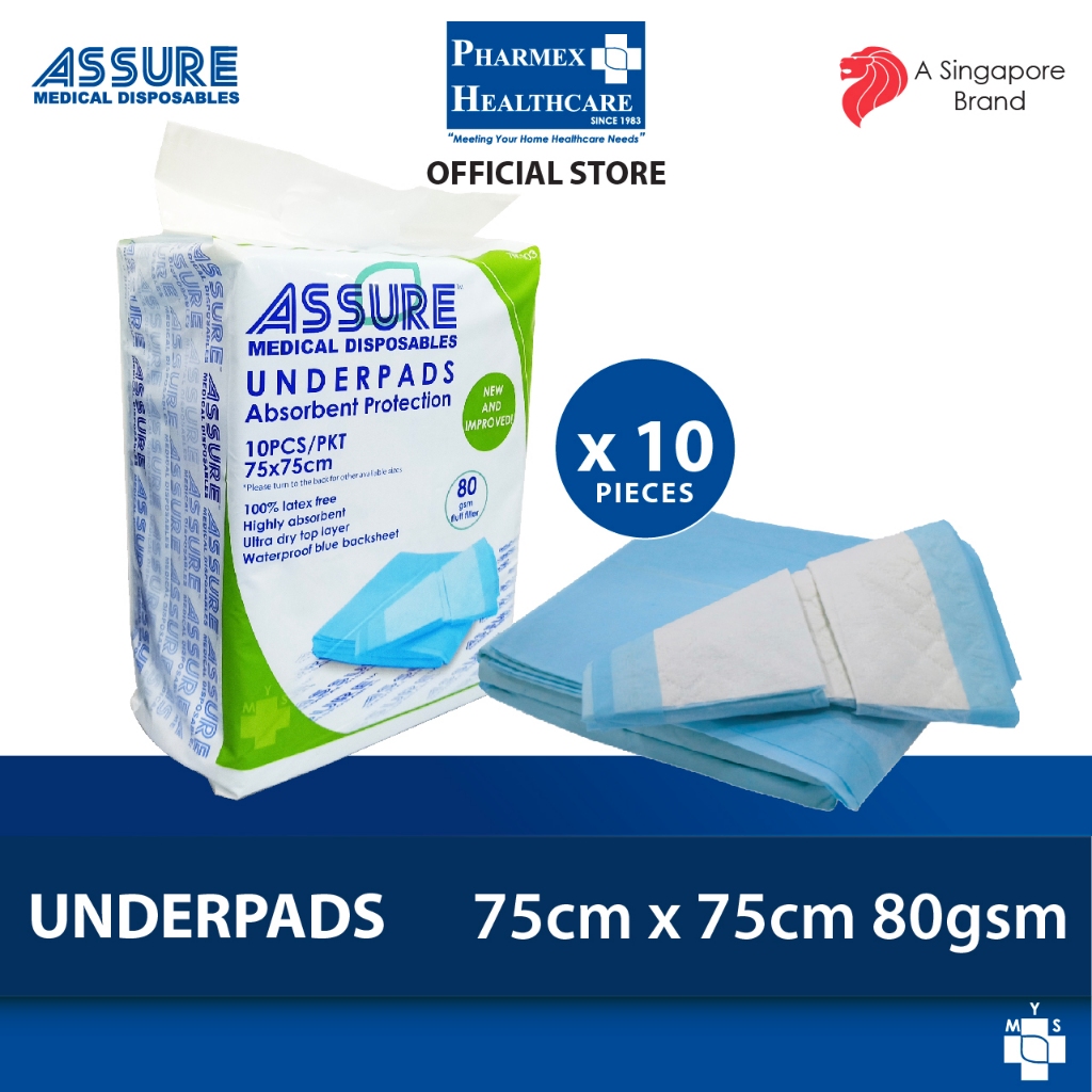 ASSURE Underpads 30" x 30", 75cm x 75cm 80G, 10'S/Pkt | Shopee Singapore