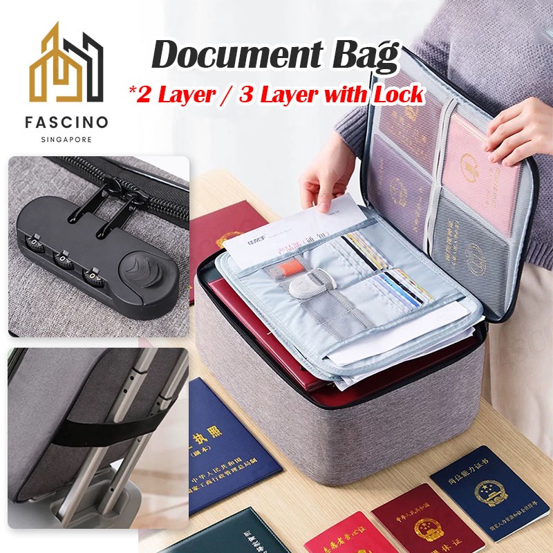 【SG】Document Storage Bag with Lock Fireproof Organizer Filing Box ...