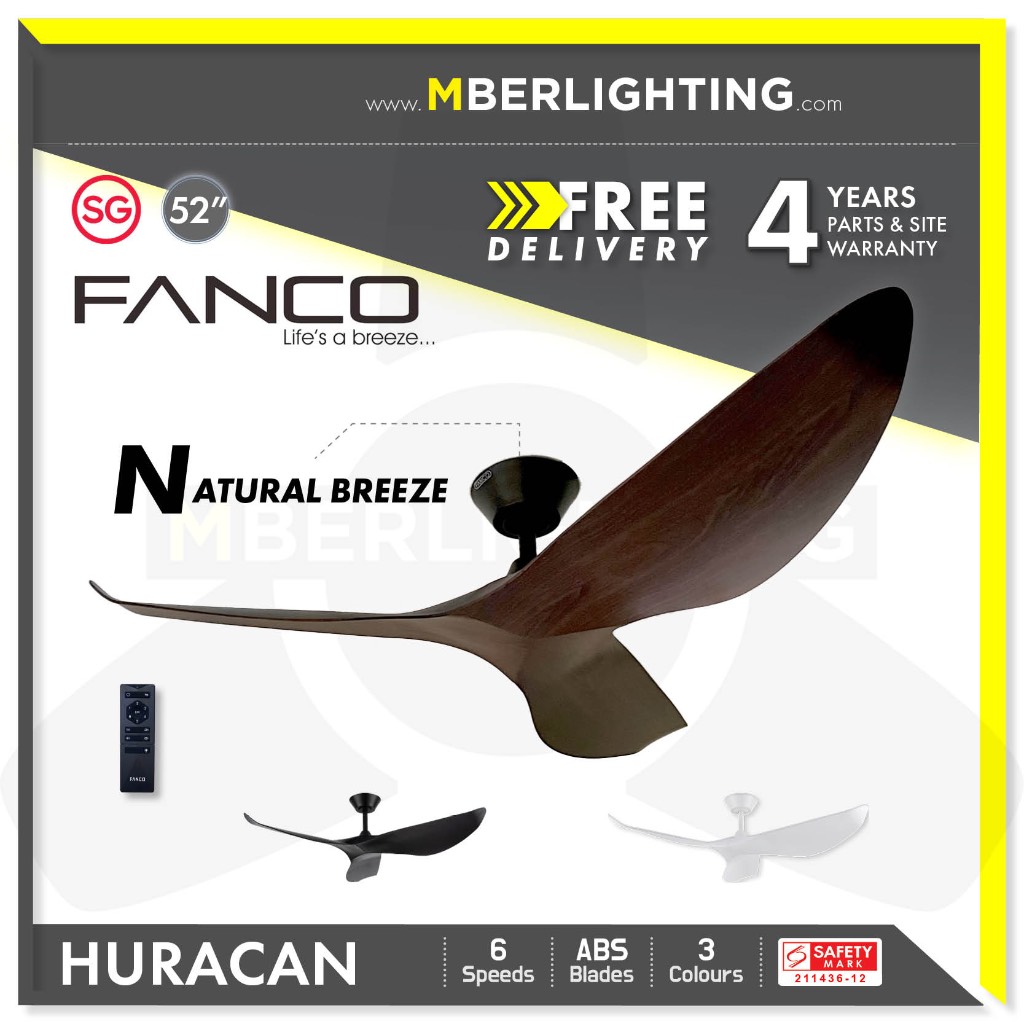 [ Free Delivery ] FANCO Huracan 52" Ceiling Fan Without Light, Remote ...