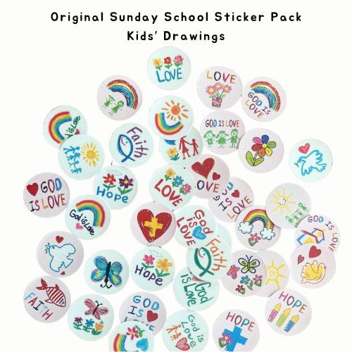 Small Cute Kids' Drawings Christian Sunday School Round Stickers 40 ...
