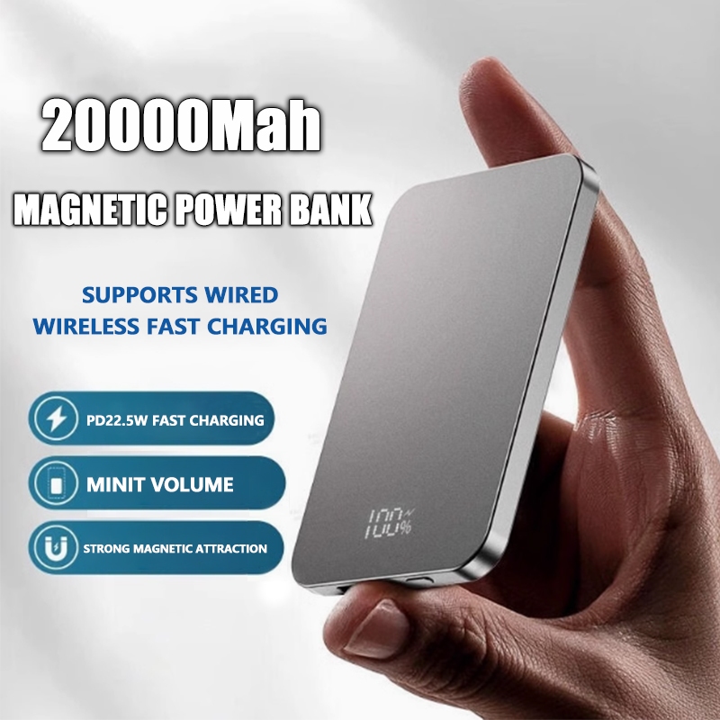 20000mAh Magnetic Power Bank Built-in line With Foldable Stand Fast ...