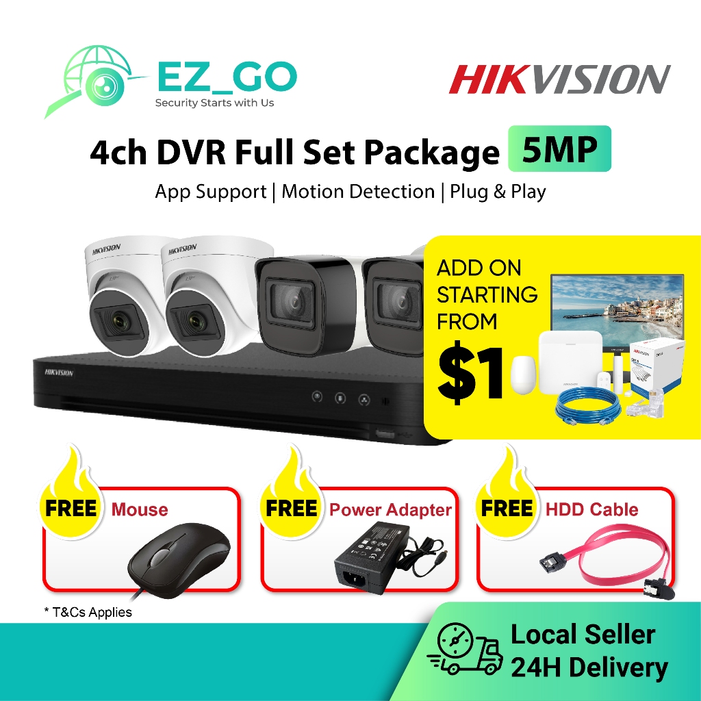 [Local Warranty] Hikvision 4 channel 5mp cctv DVR set with HDD Package Plug & Play for Factory ...