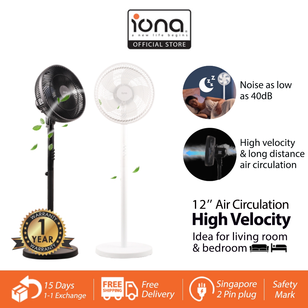 IONA 12 Inch Air Circulation Standing Fan | High Velocity Oscillating ...