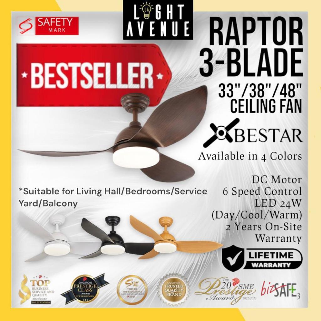 BESTAR Raptor Ceiling Fan With LED Light And Remote Control 3 Blade 33 ...
