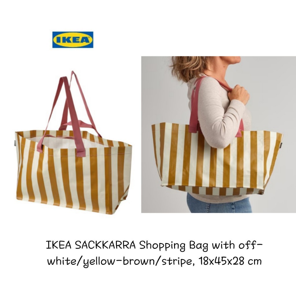 IKEA SACKKARRA Shopping Bag with off-white/yellow-brown/stripe ...