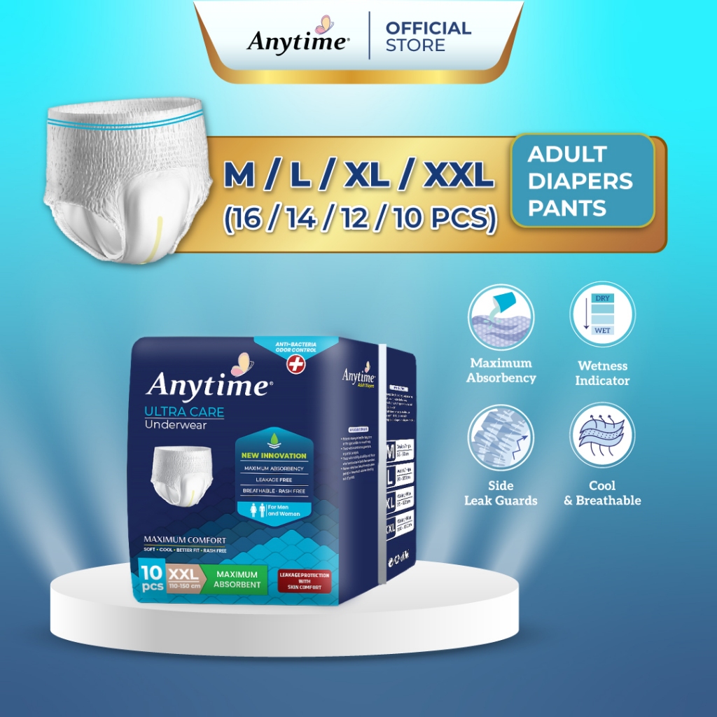 Anytime Adult Diaper Pull Up Pants Size M/L/XL/XXL – 16/14/12/10 PCS ...