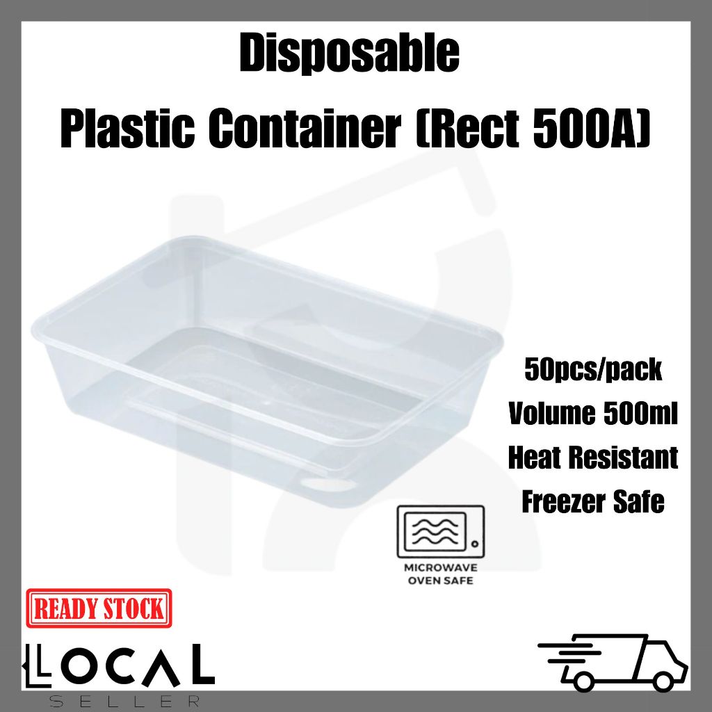[SG Ready Stock][50Pcs] 500ml Rect Disposable Plastic Container | Rect ...