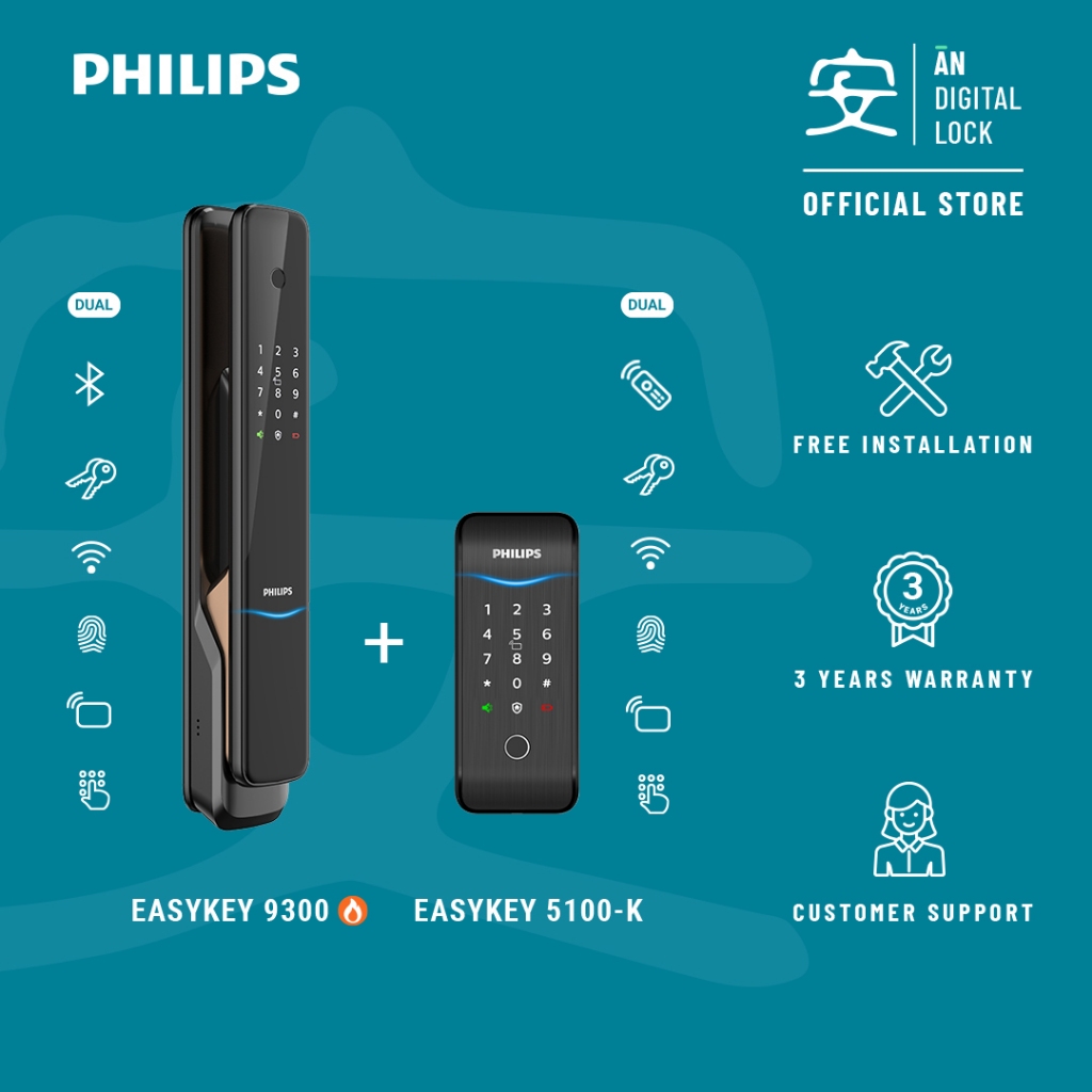 Philips Easykey 9300 Door Lock + Philips Easykey 5100-K Gate Lock | AN ...