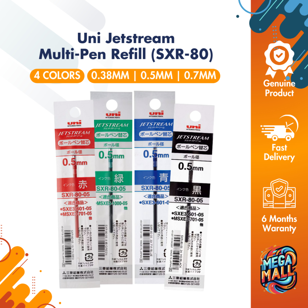Uni Jetstream Refill - SXR-80, Multi-Pen, Hybrid Ink, 3 Tip Sizes ...