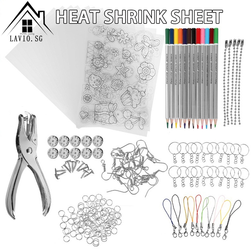 [SG] Heat Shrink Plastic Sheets Kit Shrinky Paper Hole Punch Keychains DIY | Shopee Singapore