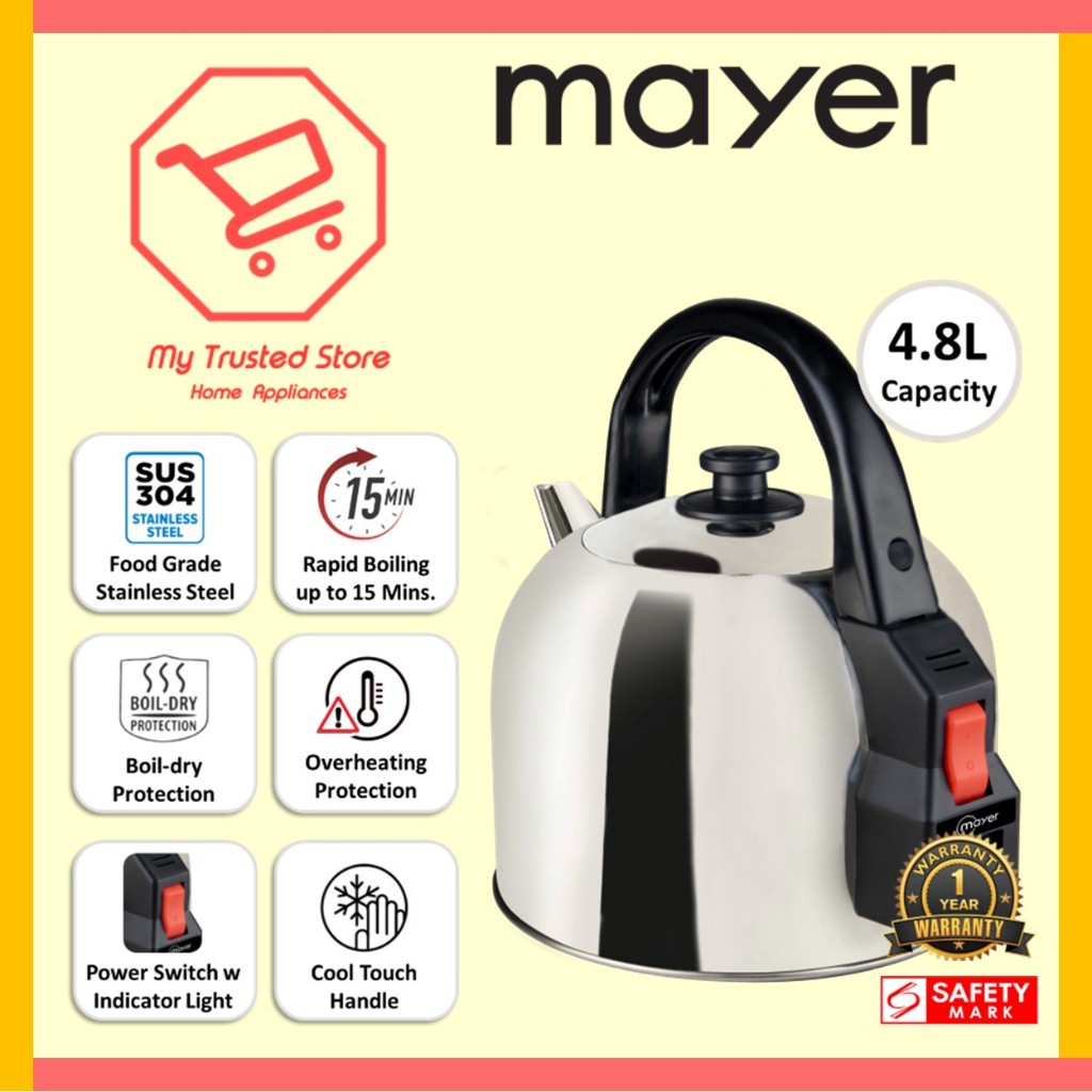 Mayer 4.8L Stainless Steel Electric Kettle [MMEK468] | Shopee Singapore
