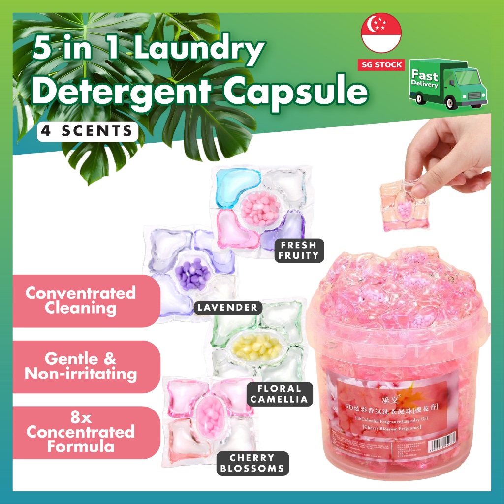 5-in-1 Laundry Detergent Pods Strong Stain Remover Lasting Fragrance ...