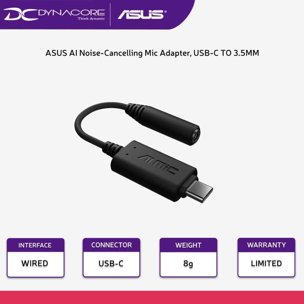 ASUS AI Noise-Cancelling Mic Adapter, USB-C TO 3.5MM | Shopee Singapore