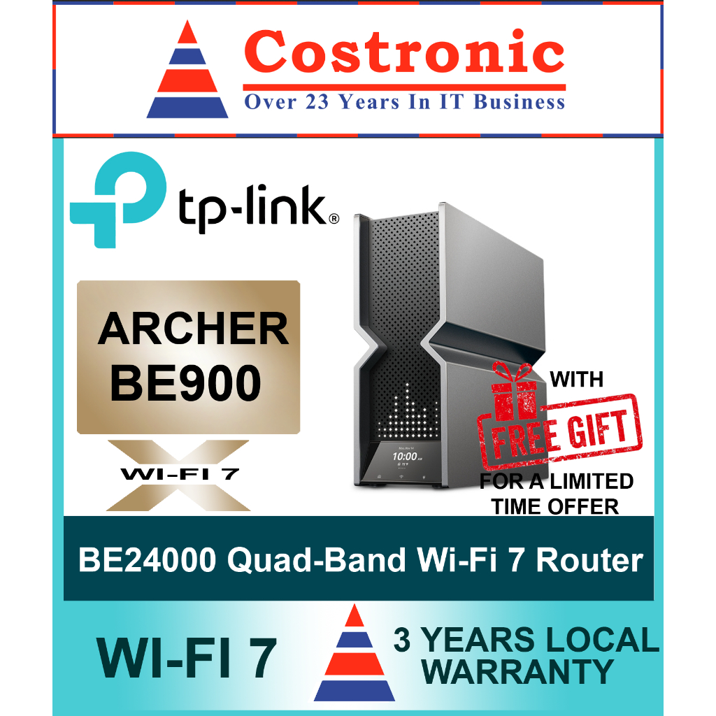 Tp Link Be900 Be24000 Quad Band Wi Fi 7 Dual 10g Port Router 3 Years
