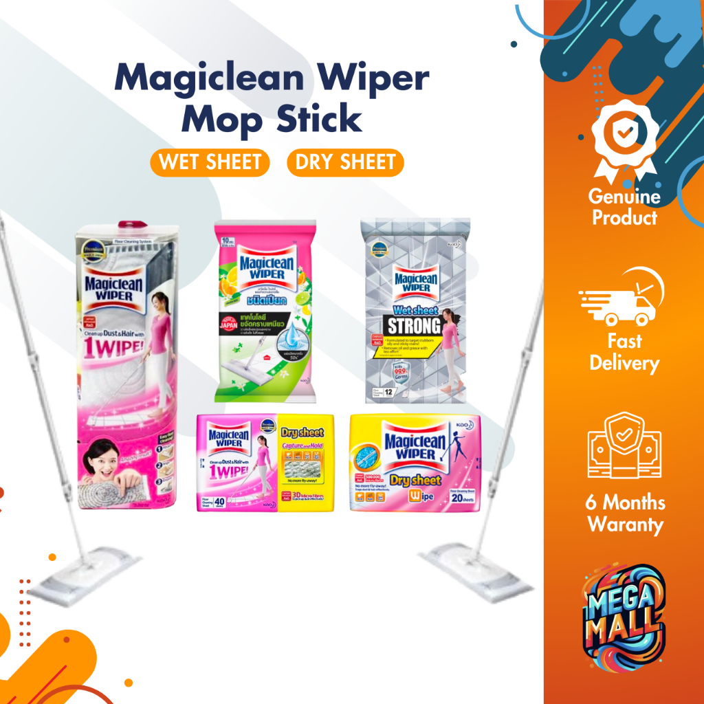 Magiclean Mop Stick and Dry / Wet Sheets - Multi-Surface Cleaning ...