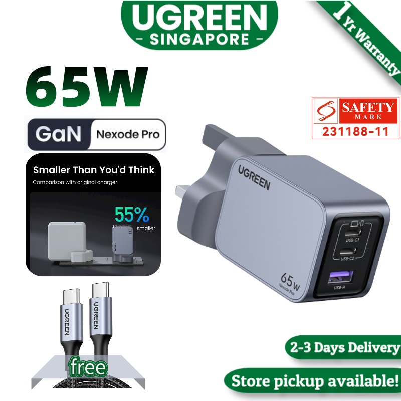 [3 Pin UK Plug ]UGREEN 65W Fast Charger GaN Power Delivery High Power ...
