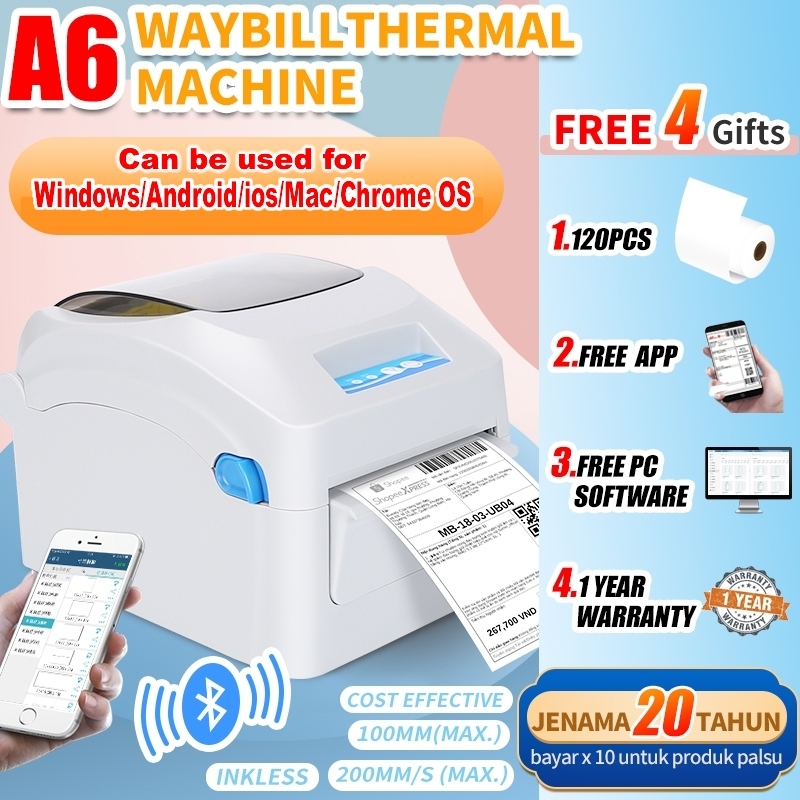 A6 Thermal Printer Bluetooth Waybill Barcode Shipping Label Consignment ...