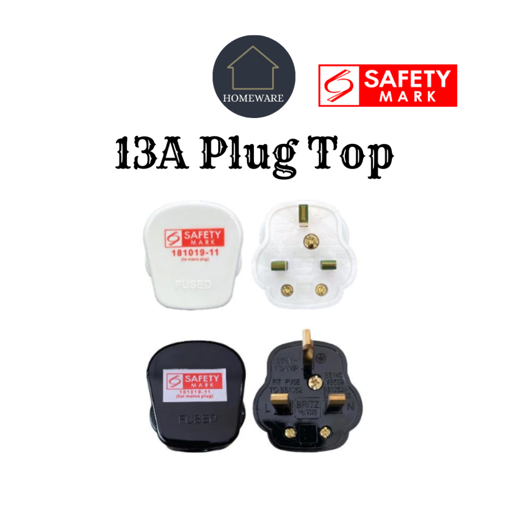 UK 13A 15A Plug Top Safety Mark Black White | Shopee Singapore