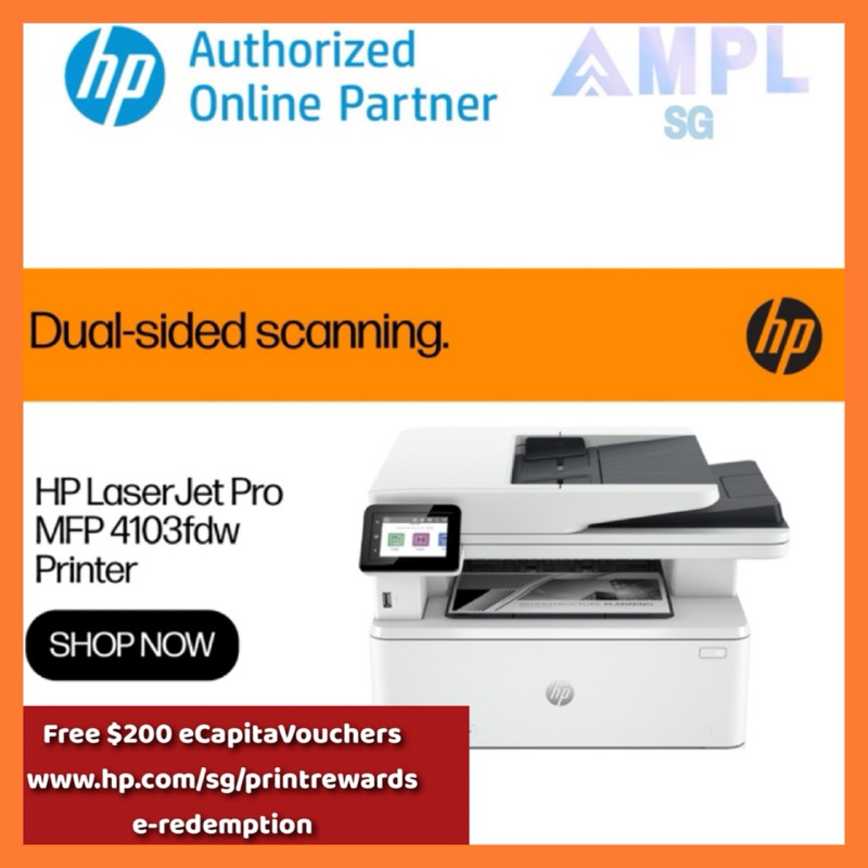 HP LaserJet Pro MFP 4103fdw White Laser Multifunction Printer | Free $200 eVouchers Print| Copy ...