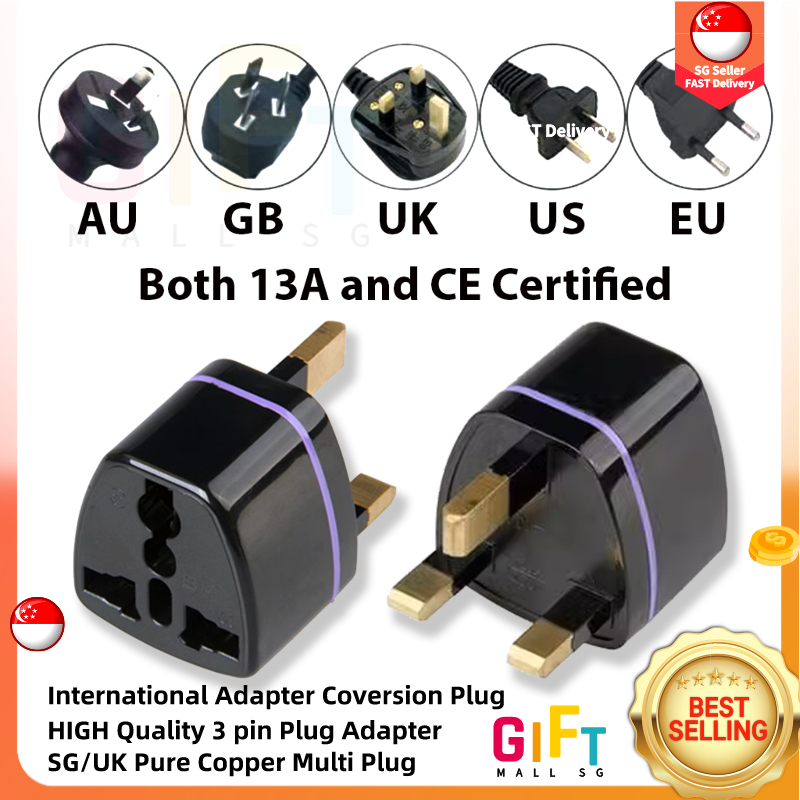 Adapter Black HIGH Quality & 13A Safe Universal 3 Pin Power Plug Travel ...
