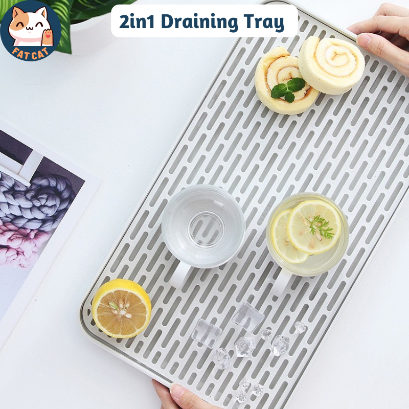 [SG Stock] 2in1 Draining Tray with Strainer Dish Drying Rack Utensils ...