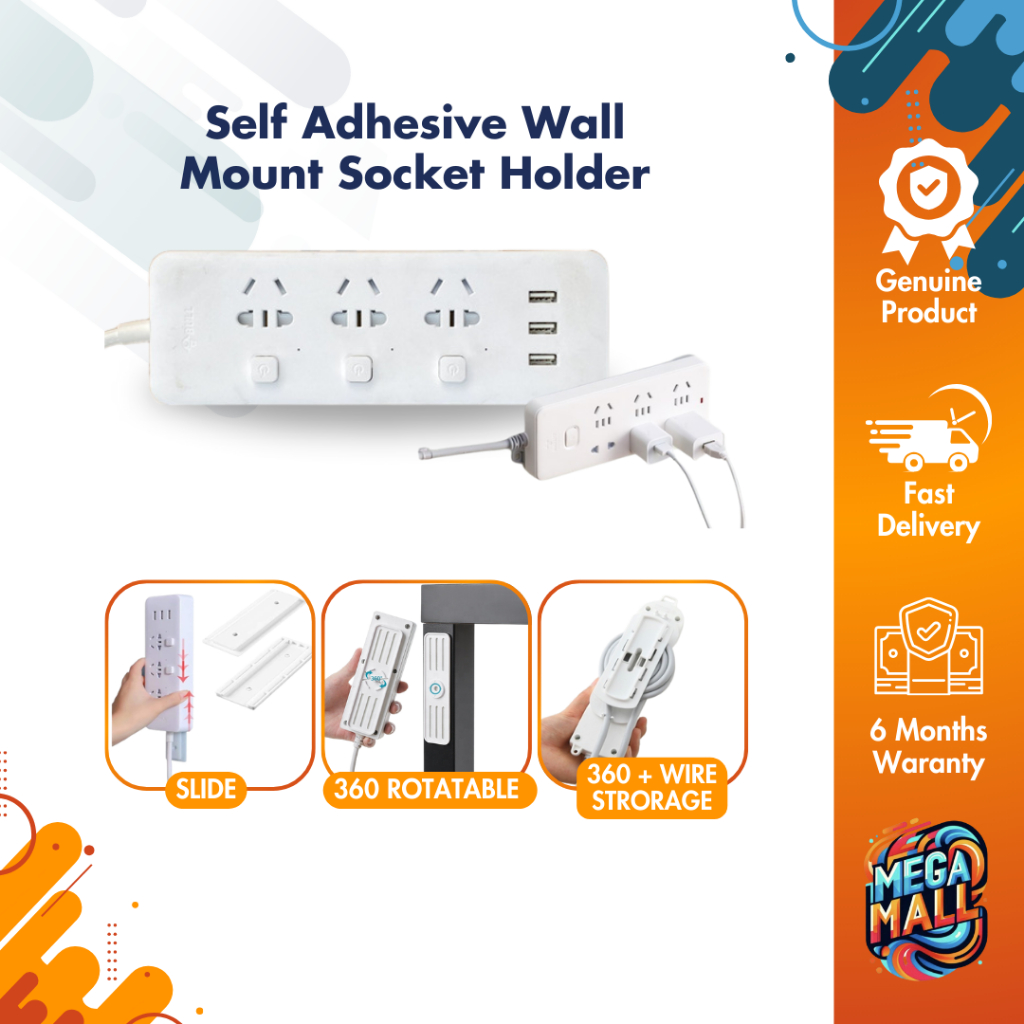 Wall-Mounted Extension Socket Plug Holder, Rotatable Design, Power ...