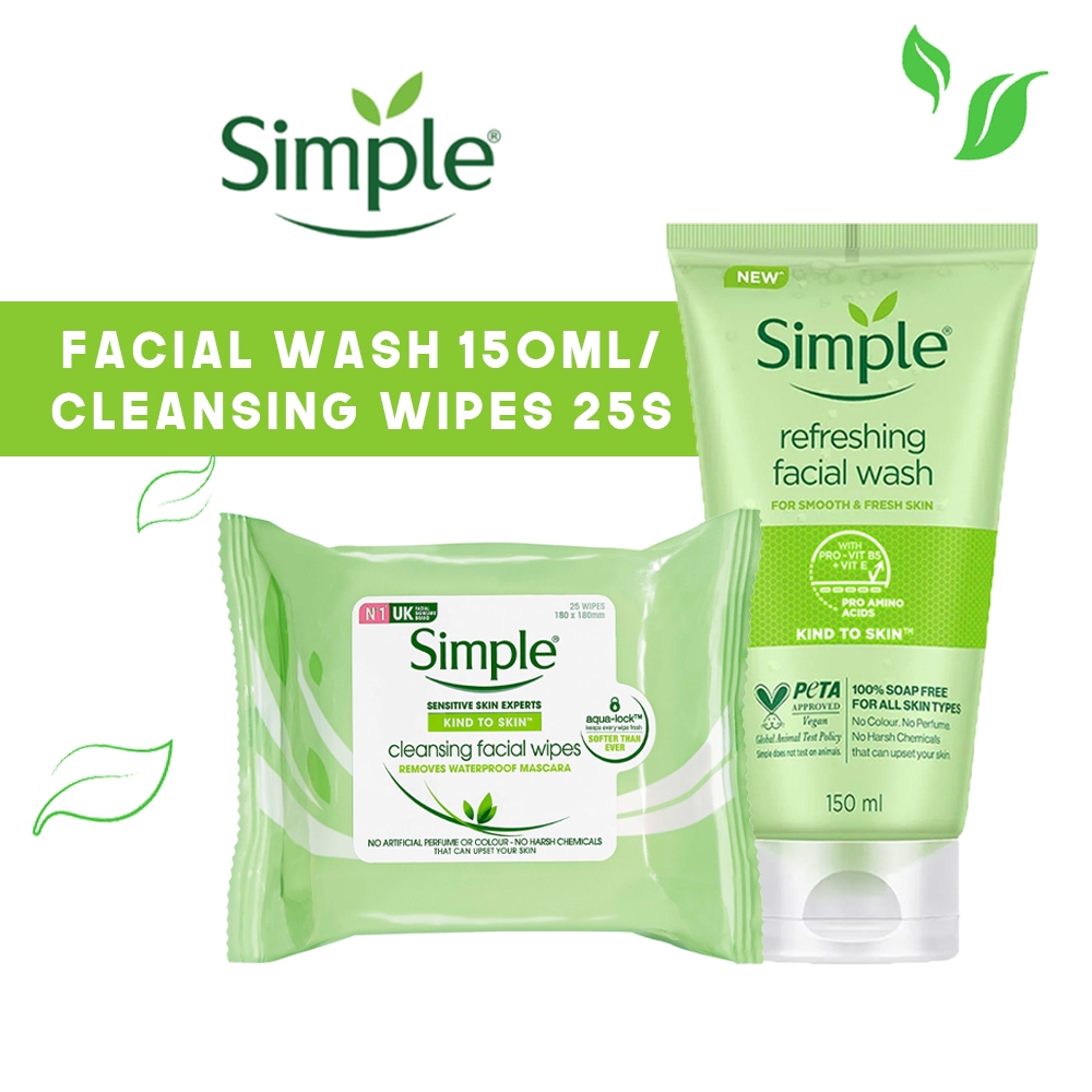 Simple Refreshing Facial Wash 150ml / Cleansing Facial Wipes 25 Sheets ...