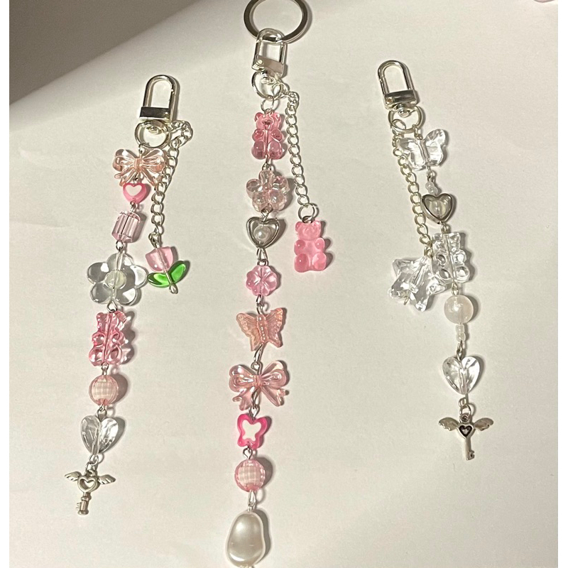 Assorted cute y2k aesthetic affordable keychains(pink 1,clear,pink2 ...