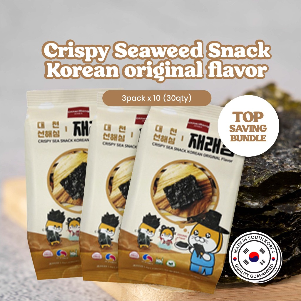 Crispy Sea Snack Korean Original Flavor 4g 3pack x 10 (30qty) | Shopee ...