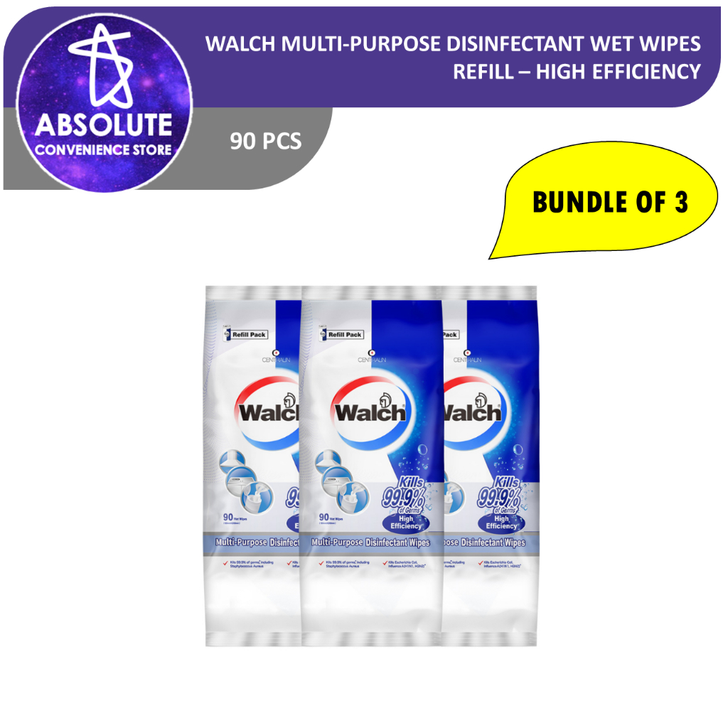 [Bundle of 3] Walch Multi-Purpose Disinfectant Wet Wipes Refill 90pcs ...