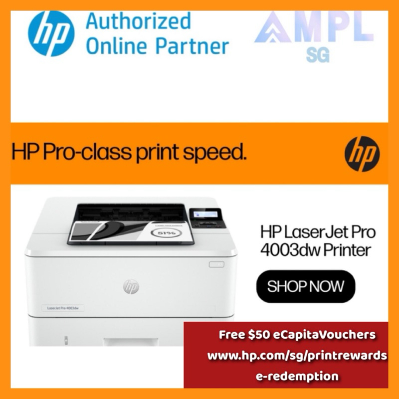 HP LaserJet Pro 4003dw Printer Free $50 eVouchers| A4 Black White Laser ...