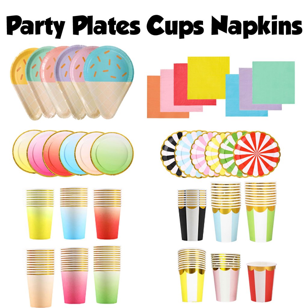 [SG] Party Paper Plates Cups Napkins | Many Colours Birthday Cake ...