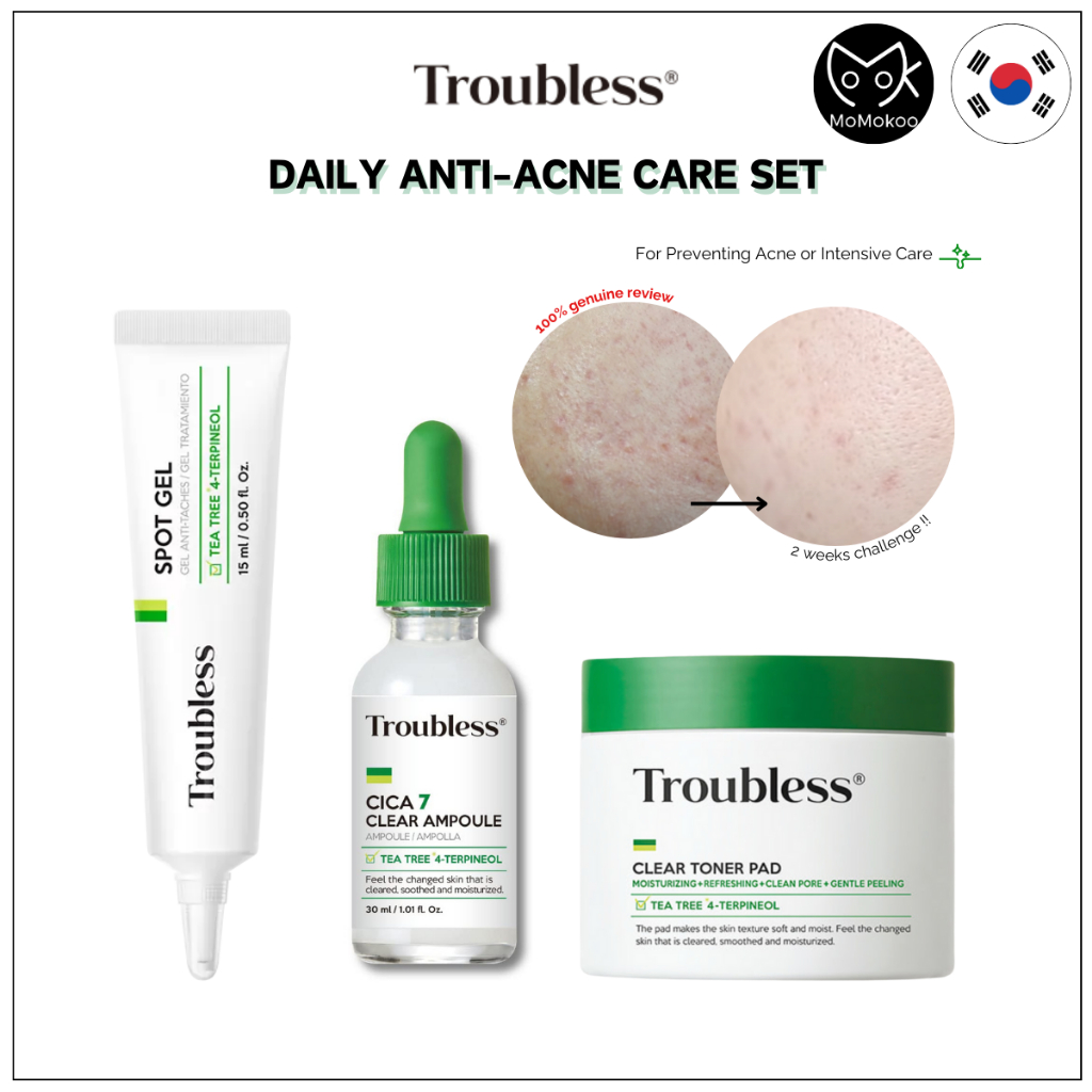 [Troubless] Daily Anti-acne Care Set (Gel Cream x1 + Clear Toner Pad 60 ...
