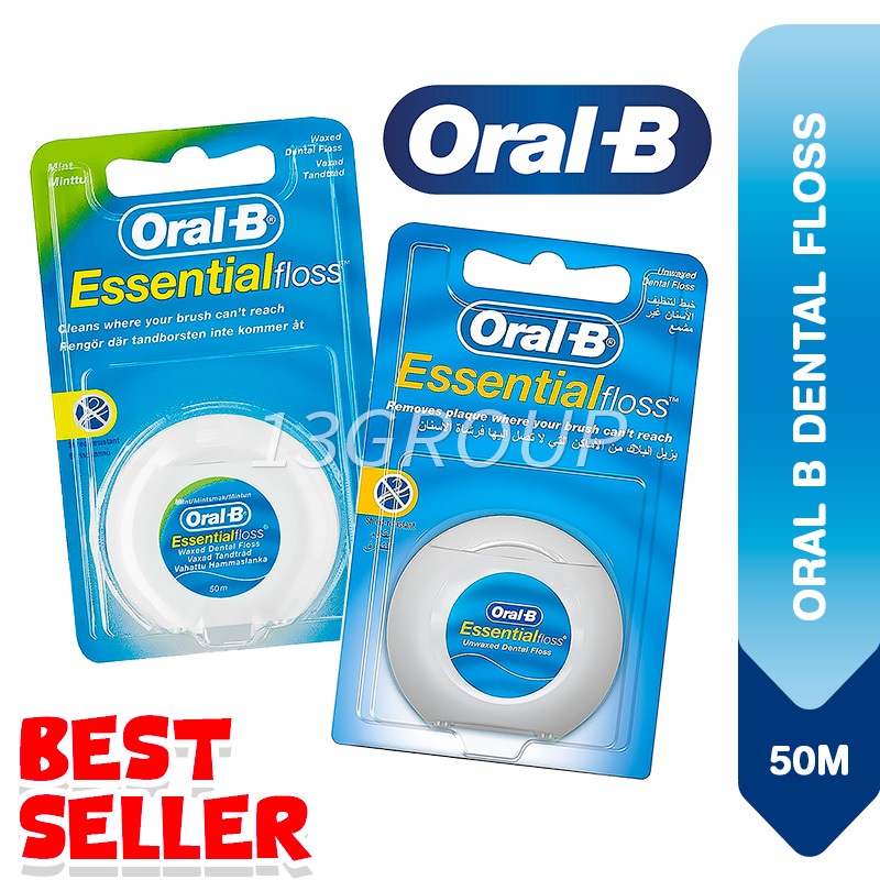Oral B Dental Floss Essential Unwaxed Waxed Mint, 50M | Shopee Singapore