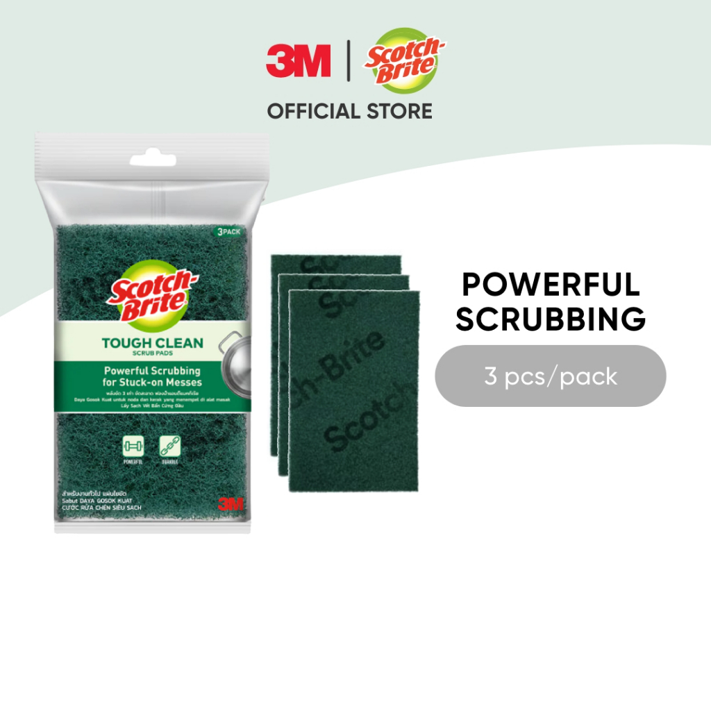 3M™ Scotch-Brite® Tough Clean Scrub Pad, 3 pcs/pack, For removing ...