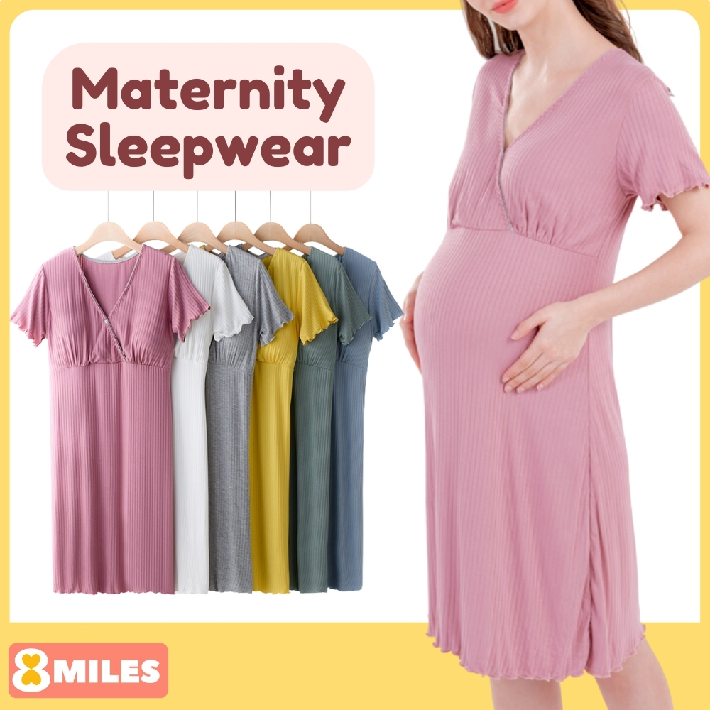 Maternity Dress Breastfeeding Nursing Sleepwear Nightgown Pregnancy ...