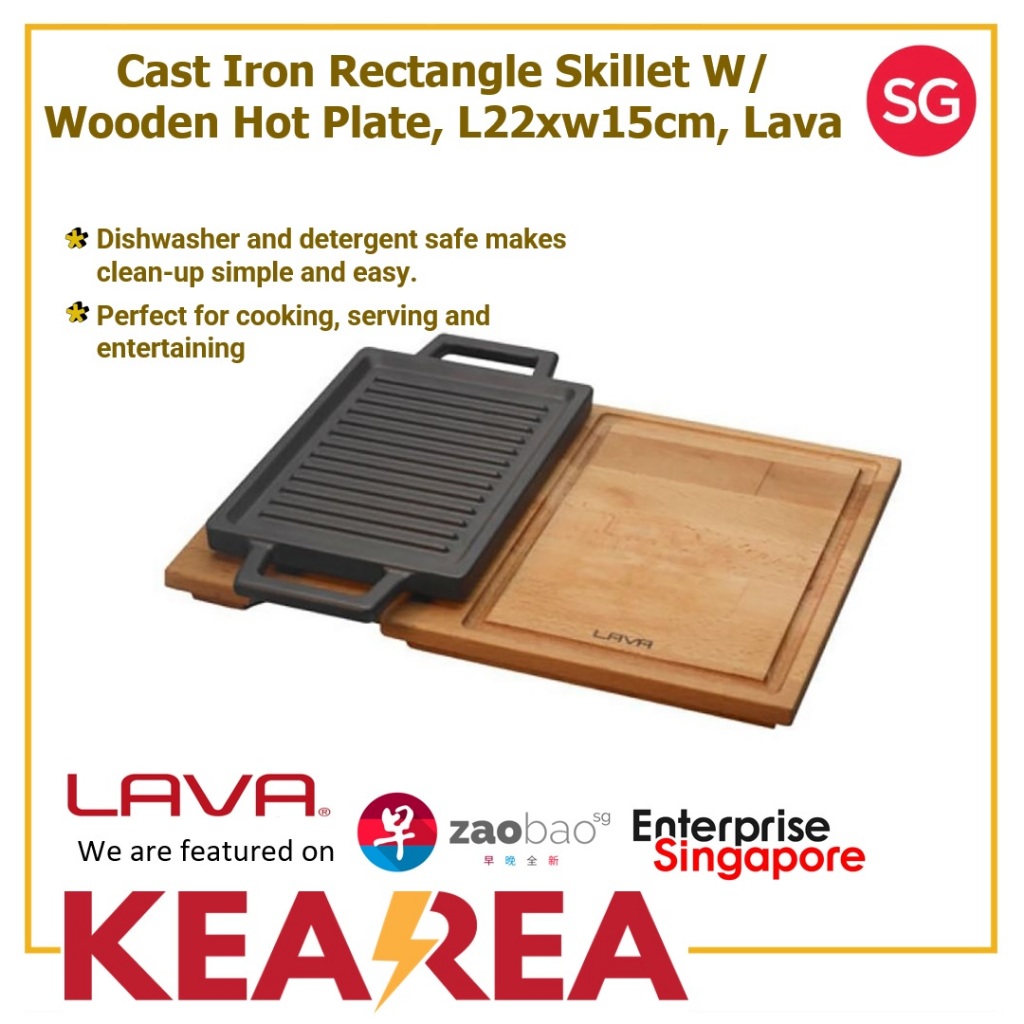 Lava Cast Iron Rectangle Skillet W/ Wooden Hot Plate, L22xw15cm ...