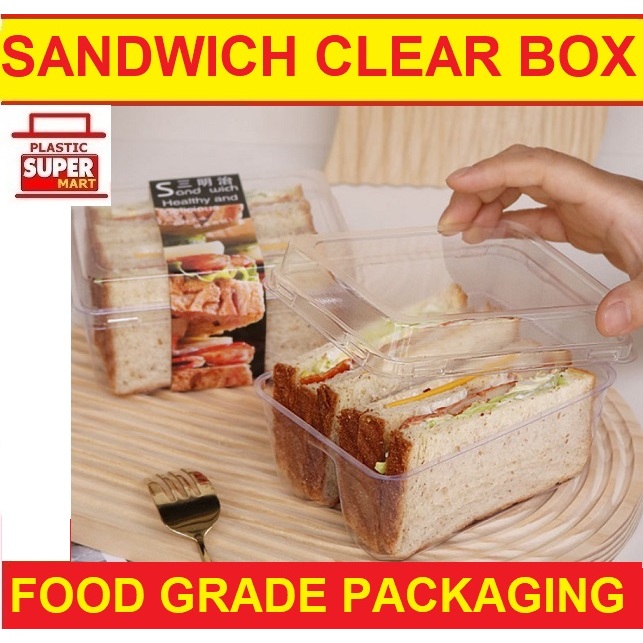 Transparent Sandwich Hinged Tray Container with Lid Clear Disposable to ...