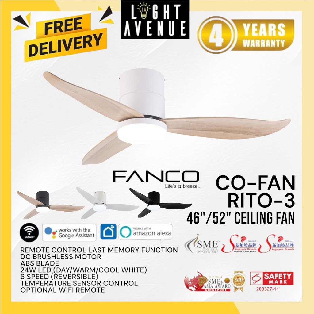 FANCO Rito-3 Ceiling Fan With Remote Control 3 Blade 46''/52'' | Shopee ...