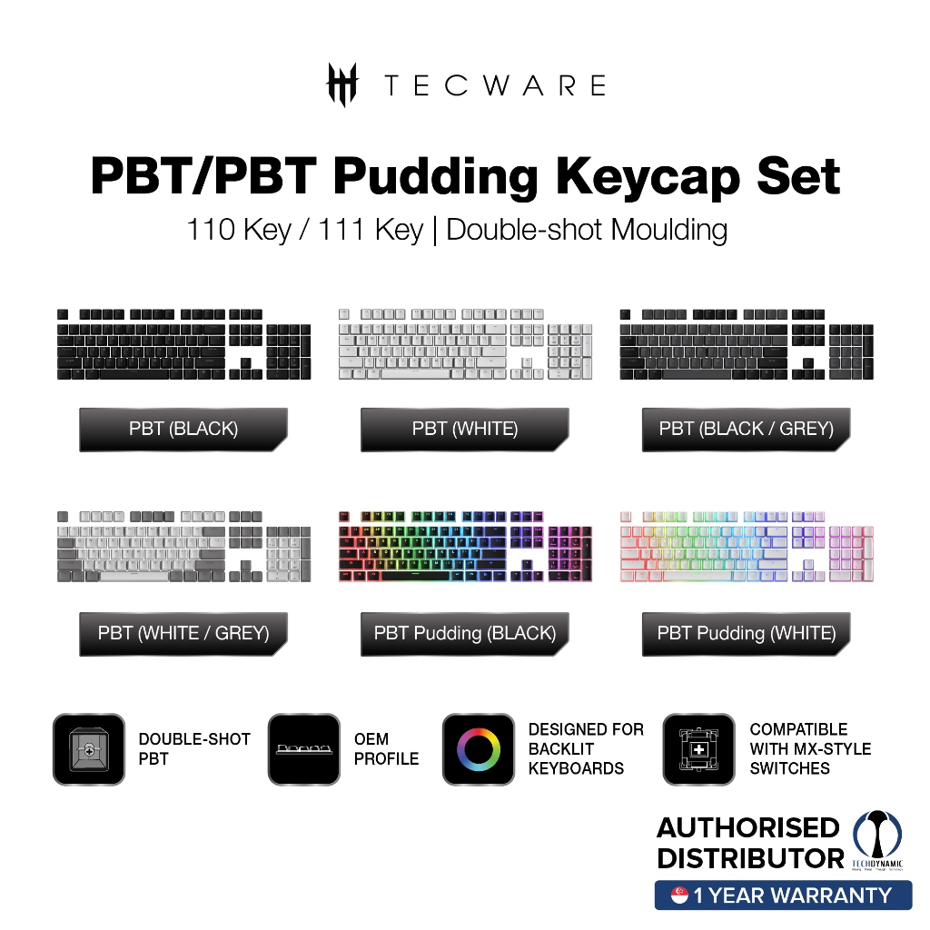 TECWARE 110 / 111Key, Double Shot PBT / PBT Pudding Keycap Set, Backlit Shine through Keycaps ...