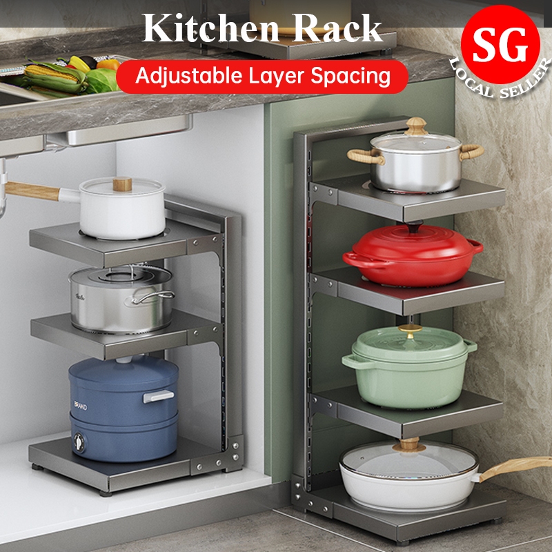 🇸🇬Adjustable Pot Rack Pot Organiser Under Sink Kitchen Sink Organiser ...