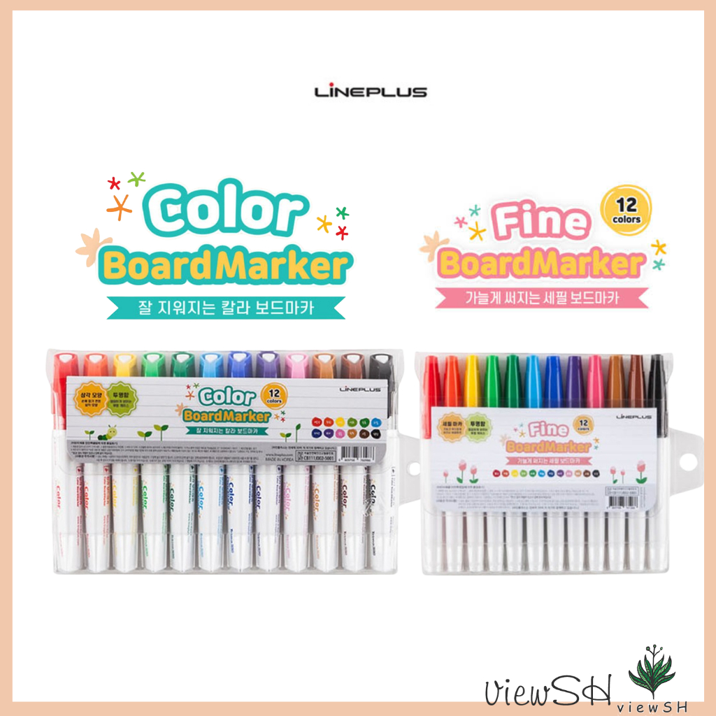 [LinePlus] 12 Colors Markers Whiteboard Markers (Board Tip/ Fine Tip ...
