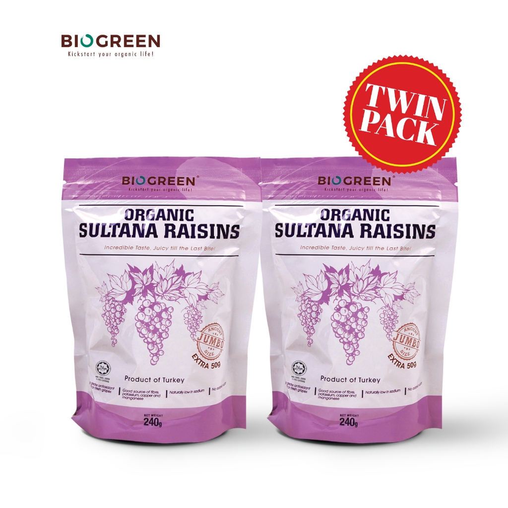 BIOGREEN Organic Sultana Raisins (pouch) 240g [TWIN PACK] (Halal ...