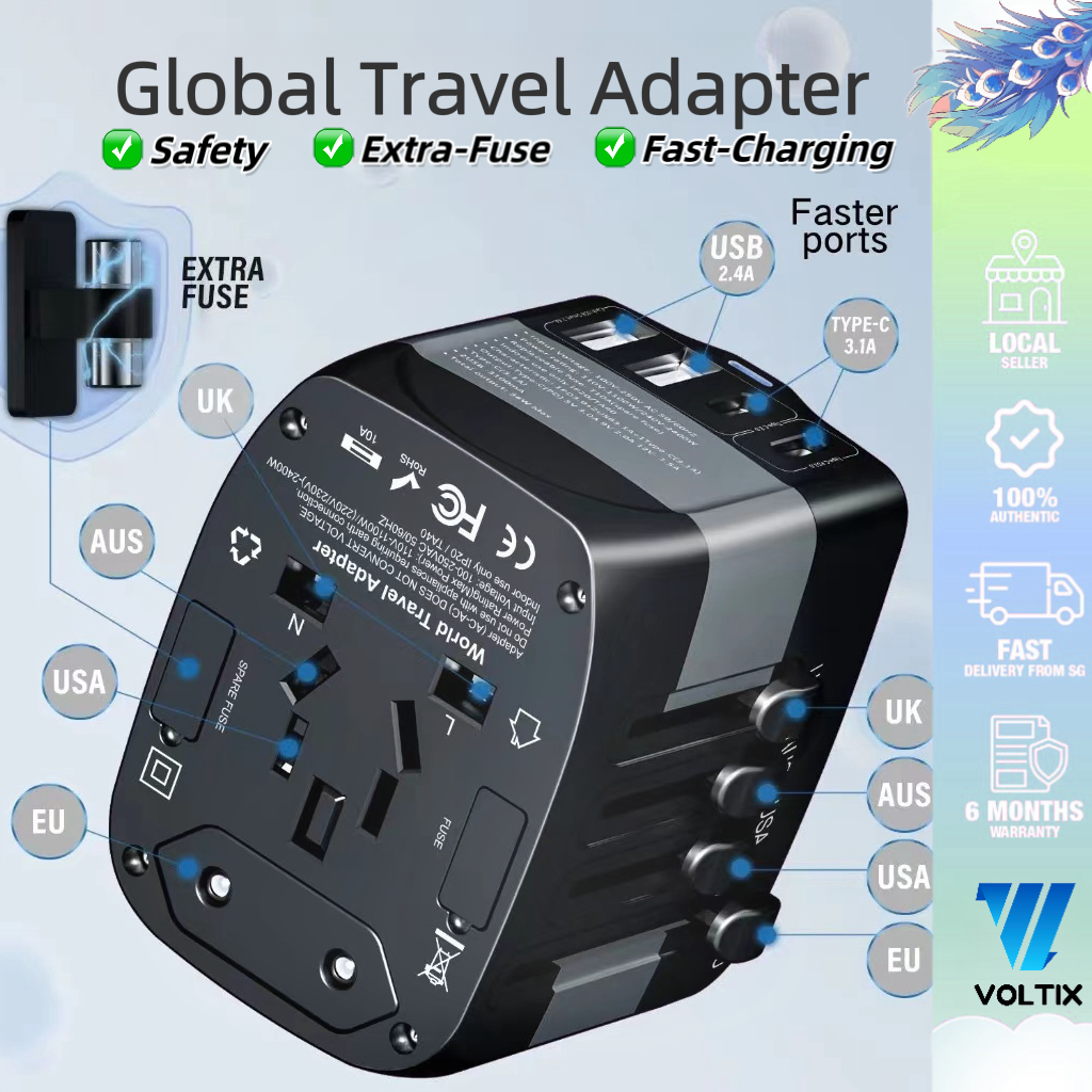 【SG】Global Travel Adapter PD20W Fast Charging Travel Conversion Plug 2u ...
